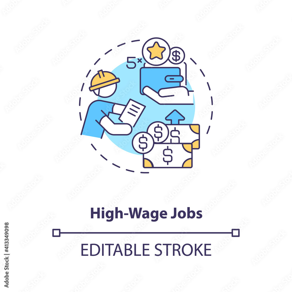 High-wage jobs concept icon. Hydropower workforce to grow idea thin ...