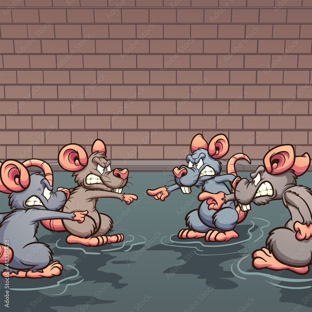 Sewer rats angry pointing at each other cartoon. Vector clip art ...