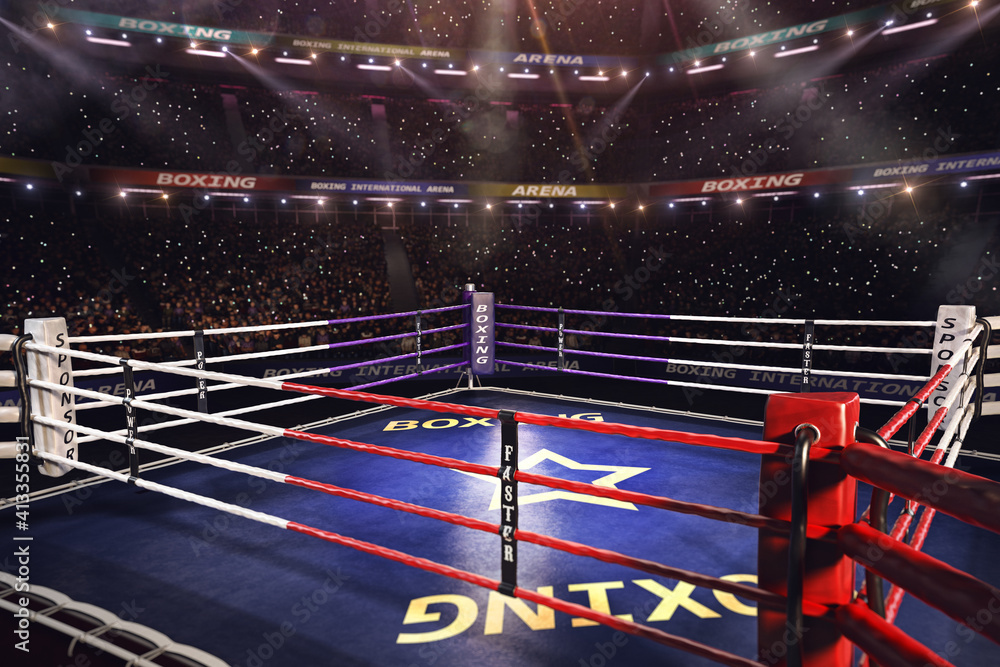 Empty ring boxing arena in the light of a spotlight Stock Photo | Adobe ...