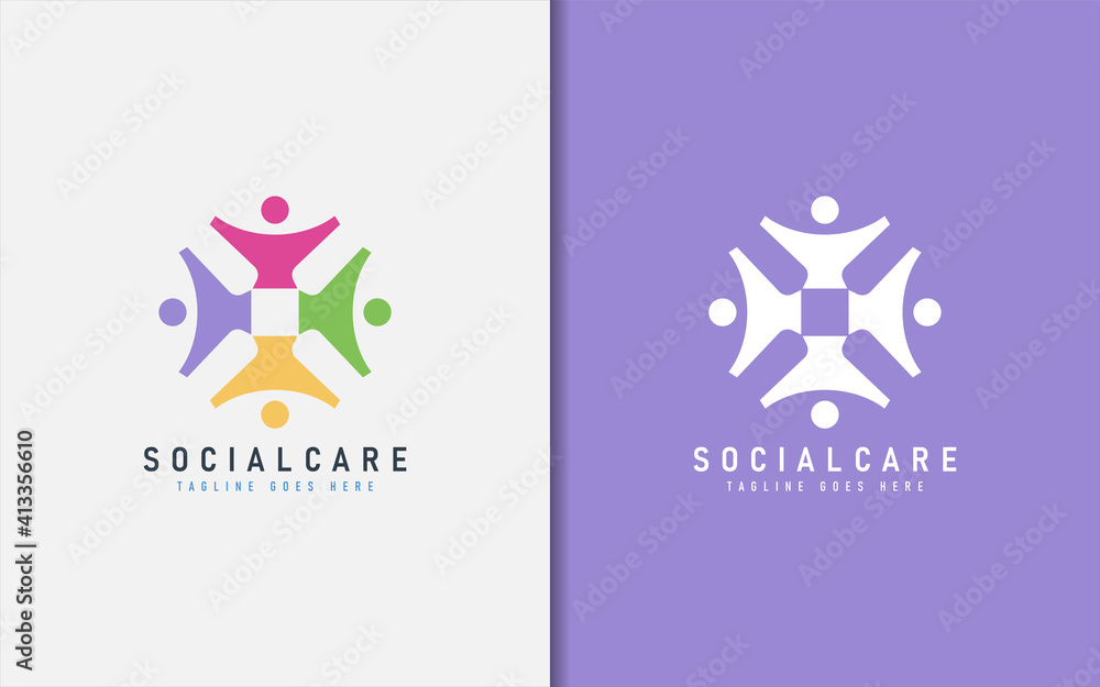 Social Care Logo Design. Colorful People Group Symbol Combination ...