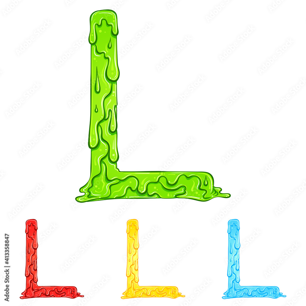 Letter L with flow drops and goo splash. Color illustration of the ...