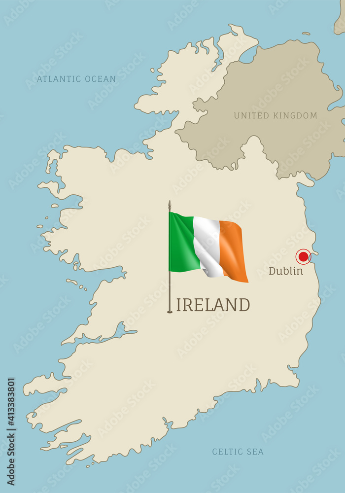 Silhouette of Ireland country map. Highly detailed editable Ireland map ...