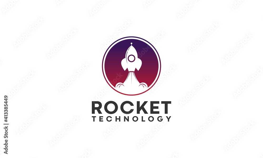 rocket logo with an illustration of a rocket sliding upwards reflecting ...