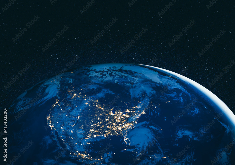 Planet earth globe view from space showing realistic earth surface and ...