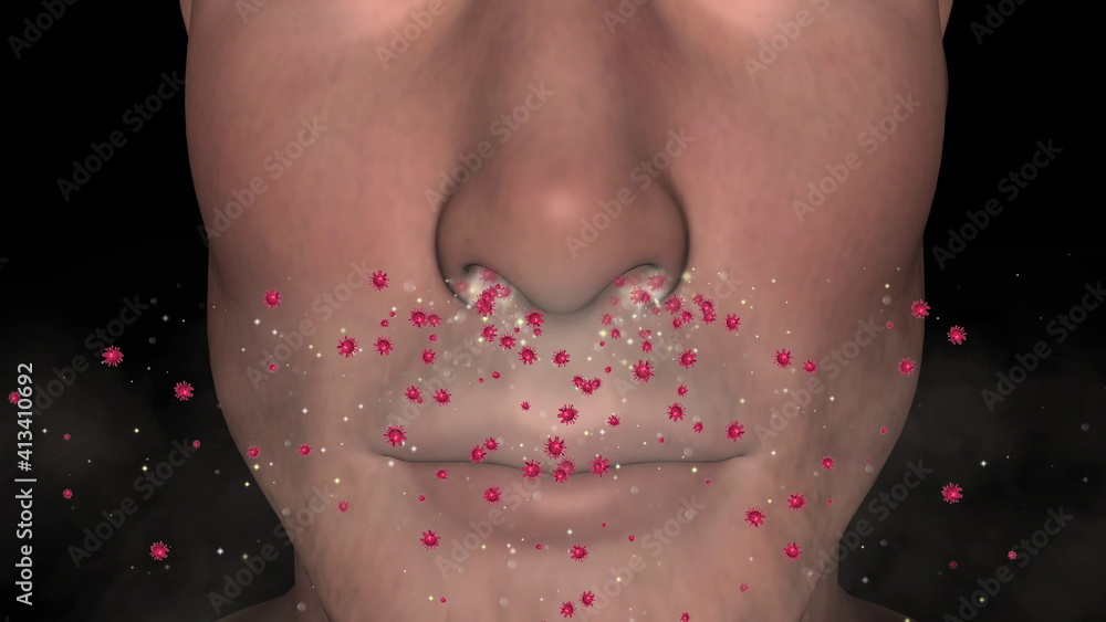 Human nose inhaling particles , bioaerosols , viruses and germs ...
