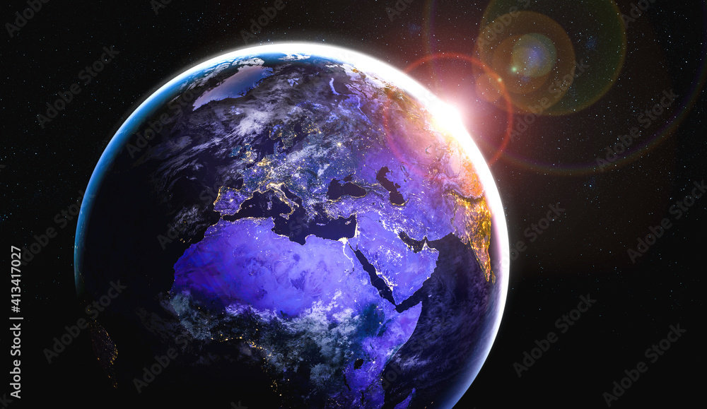 Planet earth globe view from space showing realistic earth surface and ...