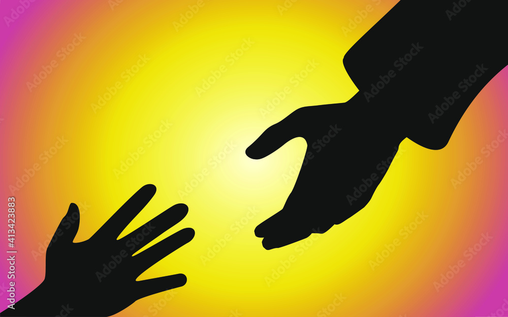 Biblical vector illustration series of God hand reaching out for human ...