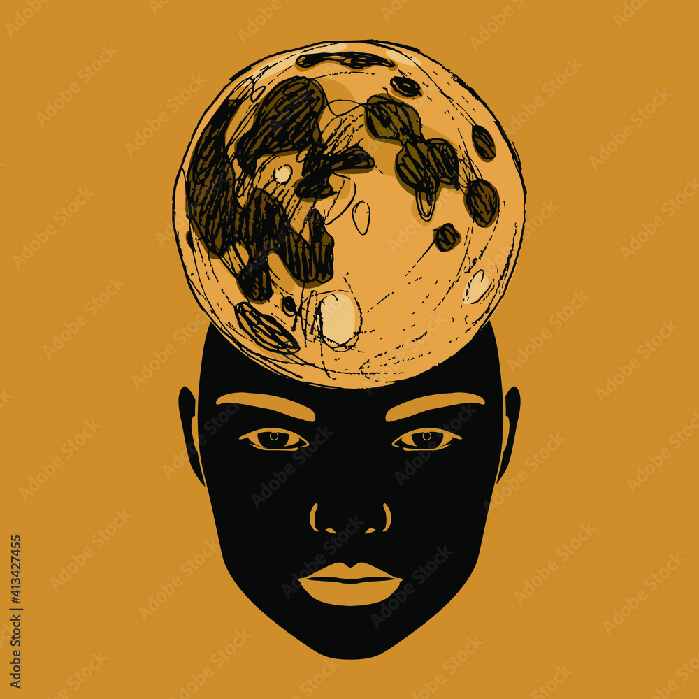 Female face with full moon on top of her head. Creative concept for ...