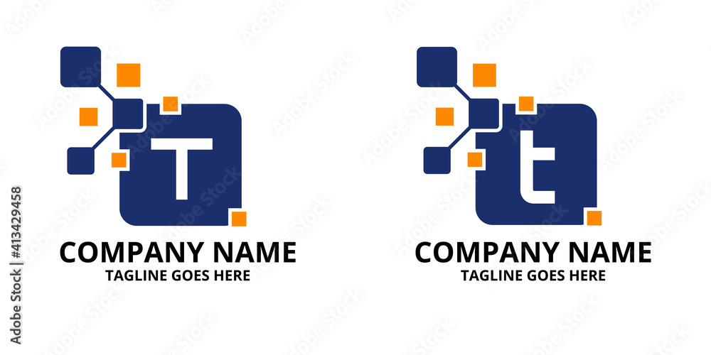 Set T Letter pixels logo initial design template. Illustration vector ...