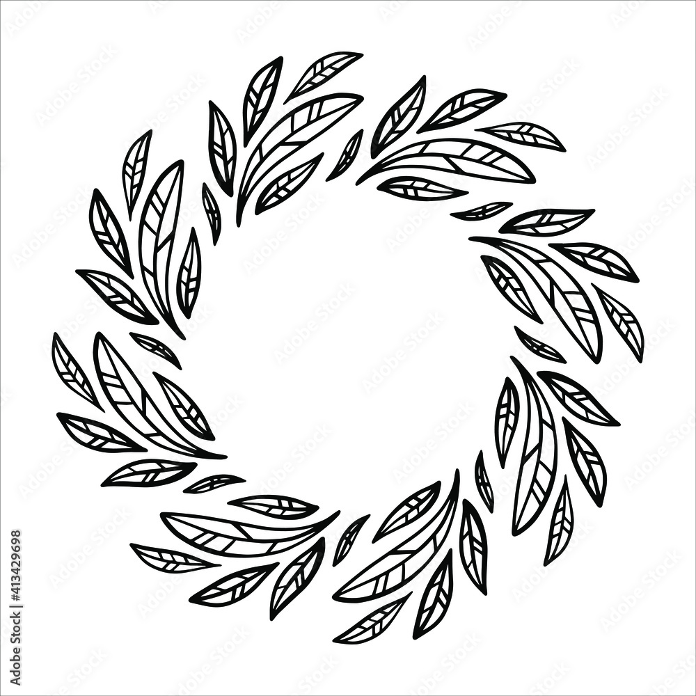 Vector hand drawn frame with feathers isolated on white background ...