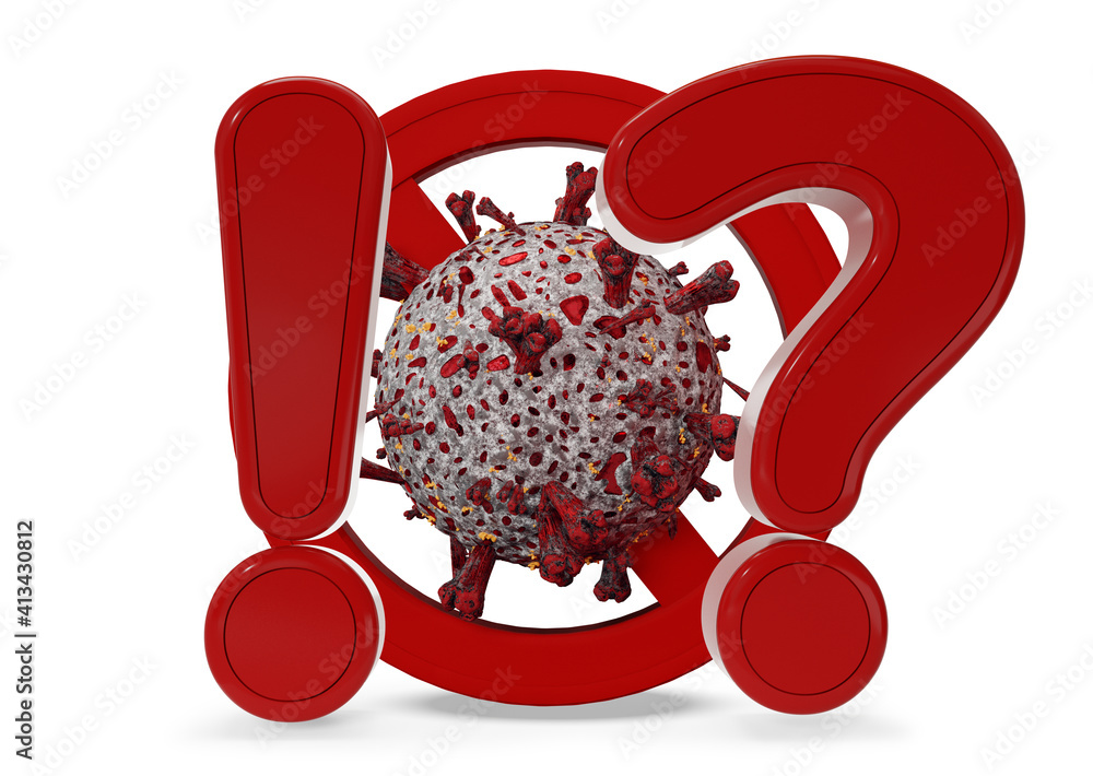 virus cell prohibited exclamation mark and question mark 3d ...