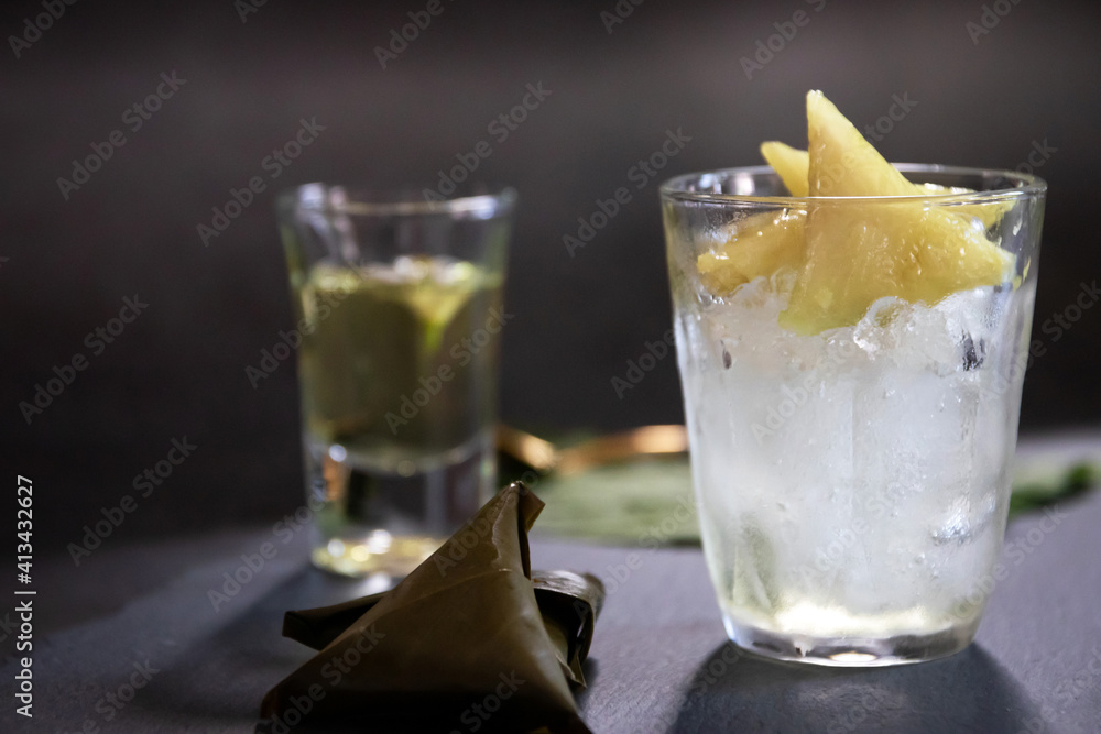 Dessert made with glutinous rice wrapped in banana leaves, triangle ...