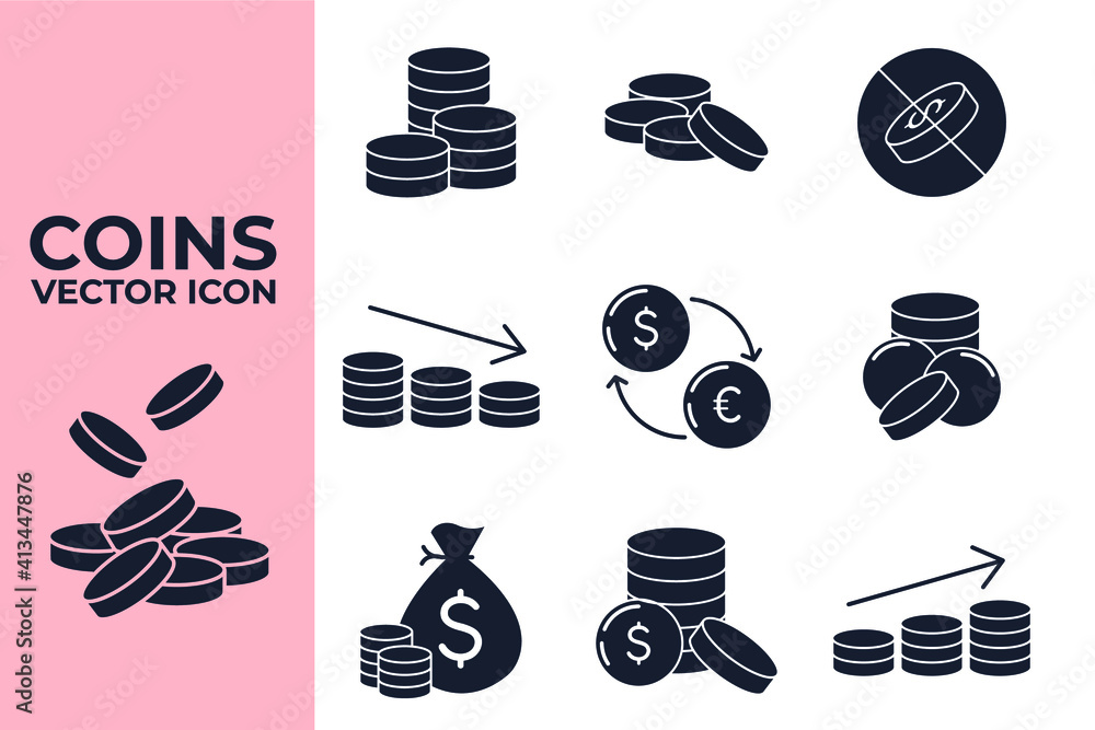 Set of Coins icon. money coin business coin pack symbol template for ...