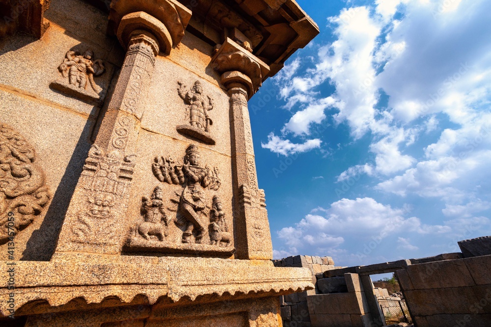 Beautiful ancient ruins of Hazara Rama temple in Hampi, The temple is ...