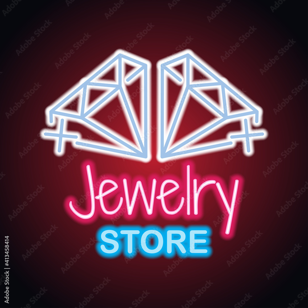 jewelry store neon sign for jewelry business plank. vector illustration ...