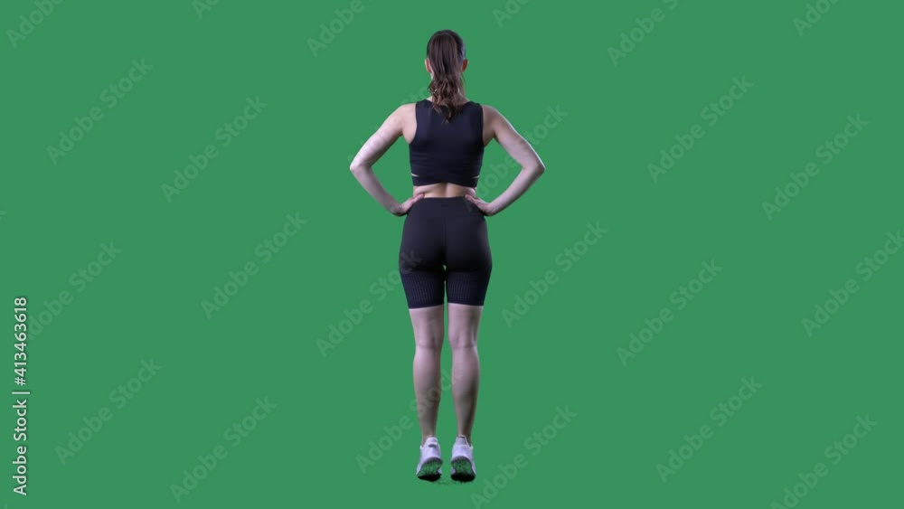 Back view of fit woman legs stretching and calf raise exercises. Full ...
