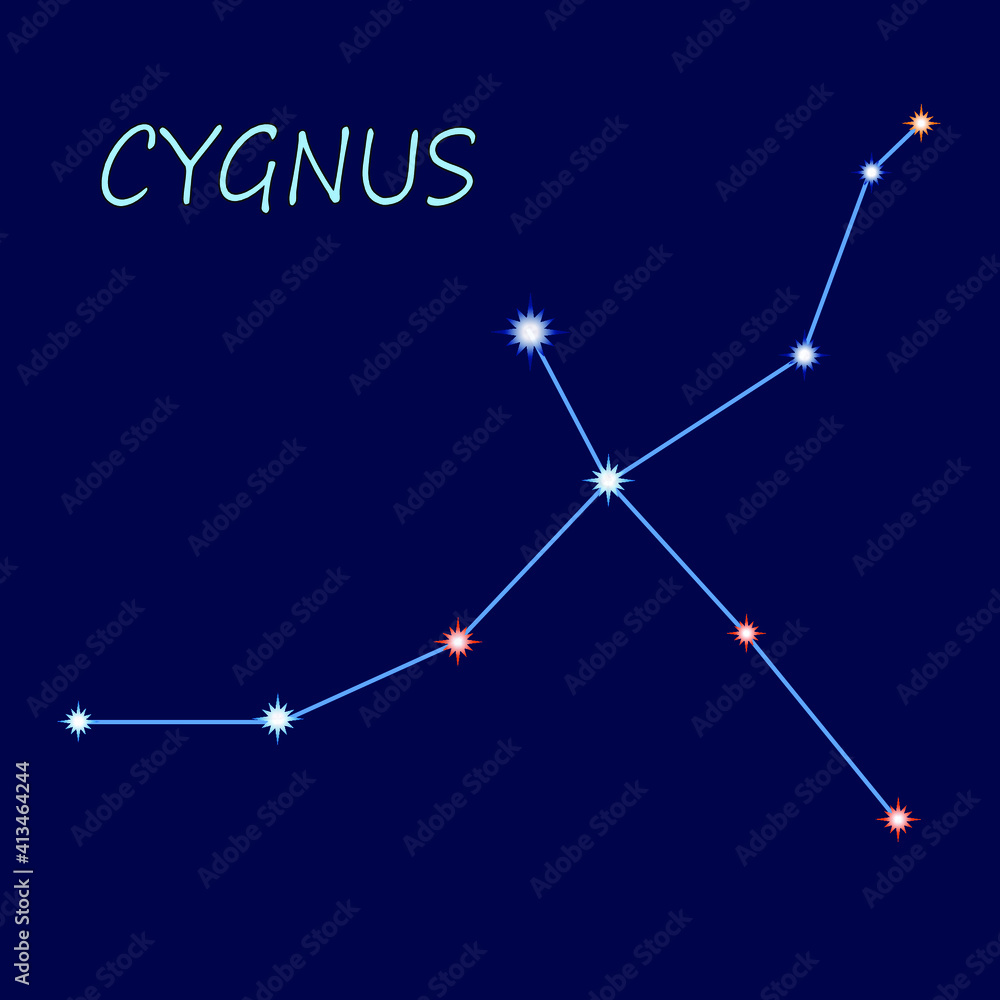 The constellation Cygnus with the observance of the colors and sizes of ...