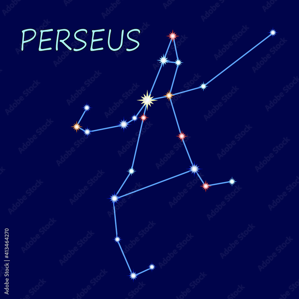 The constellation of Perseus with respect to the colors and sizes of ...