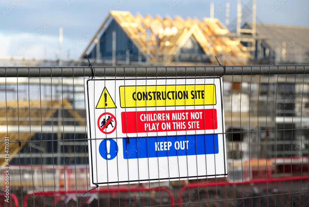 Construction site health and safety message rules sign board signage on ...