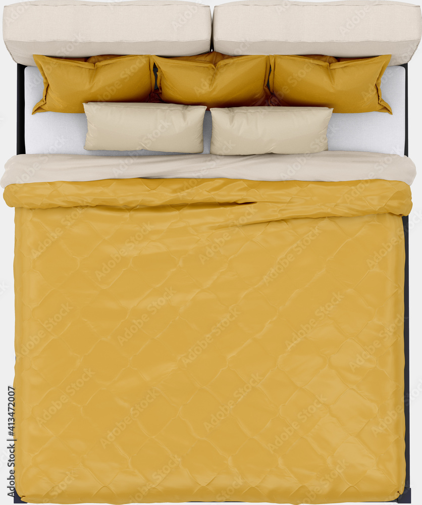 Bed top view isolated on background. 3d rendering - illustration Stock ...