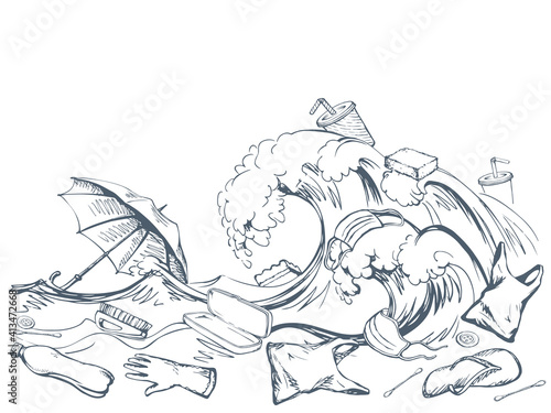 Ocean pollution from plastic waste. Vector drawing Stock Vector | Adobe ...