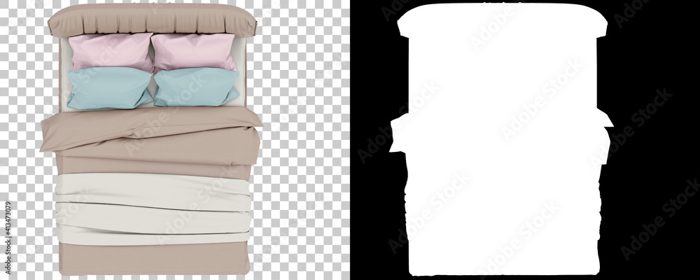 Bed top view isolated on background with mask. 3d rendering ...