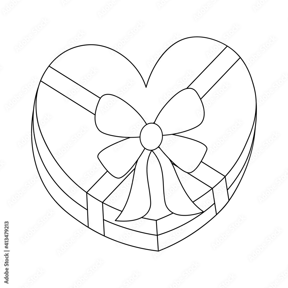Chocolate in a box. Chocolate candies. Sketch. The heart-shaped box is ...