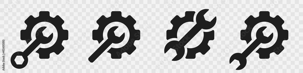 Mechanical gear icon with wrench for repair. Maintenance icon symbols ...