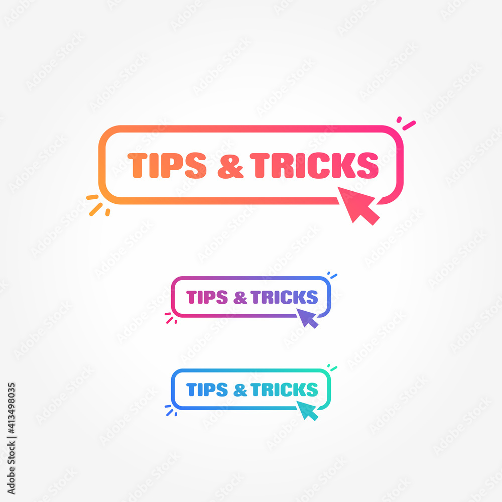 Tips & Tricks Button with Cursor Label Set Stock Vector | Adobe Stock