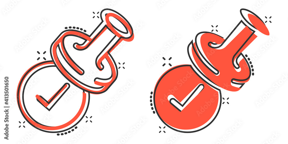Approve stamp icon in comic style. Accept check mark cartoon vector ...