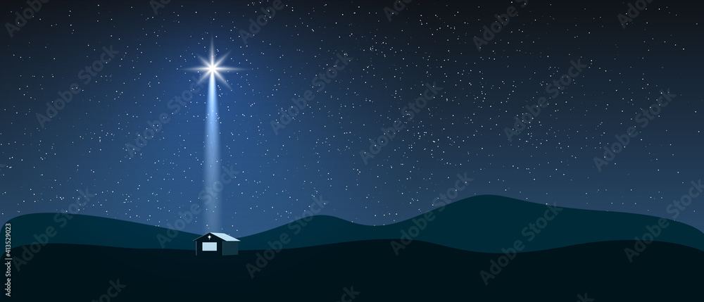 The birth of Jesus Christ. Star indicates the christmas of Jesus Christ ...