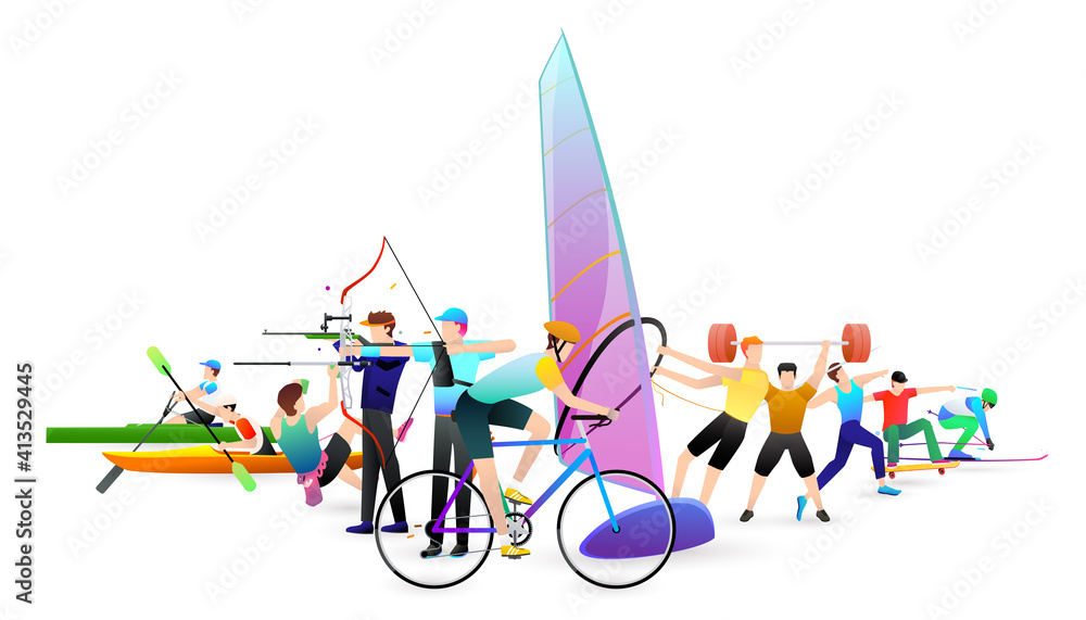 Vector illustration of sports background design with sport players in ...