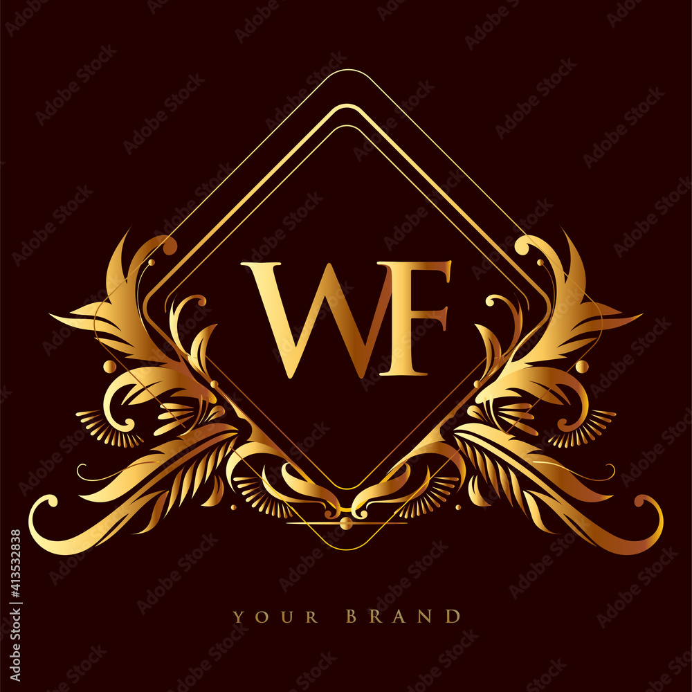 Initial logo letter WF with golden color with ornaments and classic ...