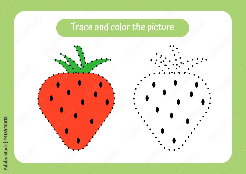 Strawberry. Trace and color the picture. Educational game for children ...