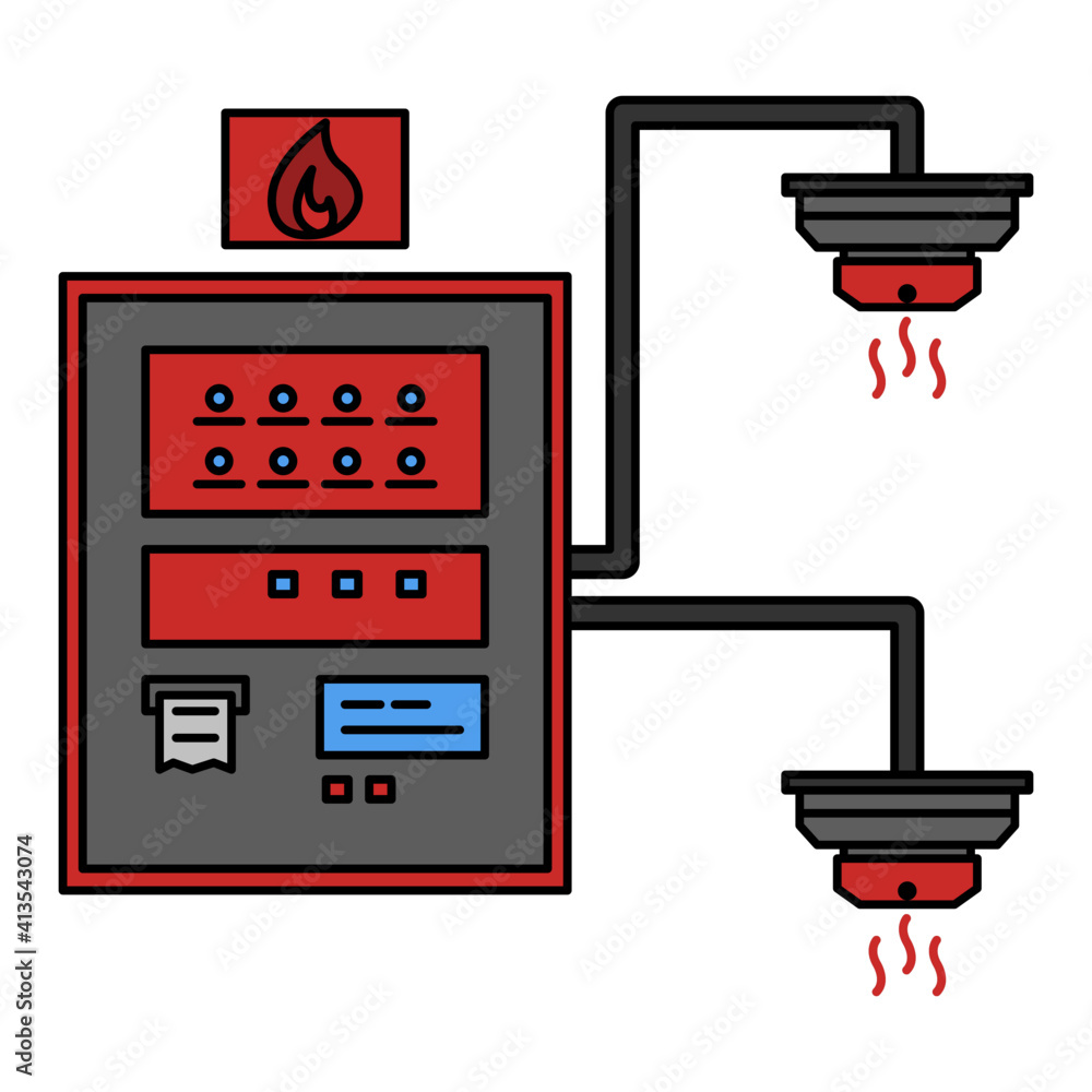 Icon of control panel fire alarm, control panel for smoke detector and ...
