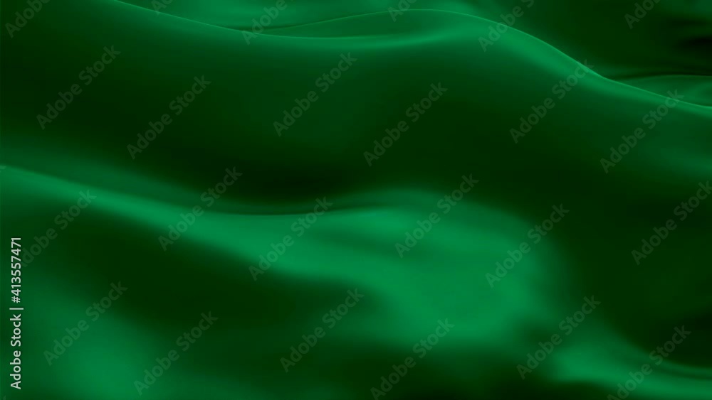 Silk Flag Animation of Emerald color background video waving in wind ...