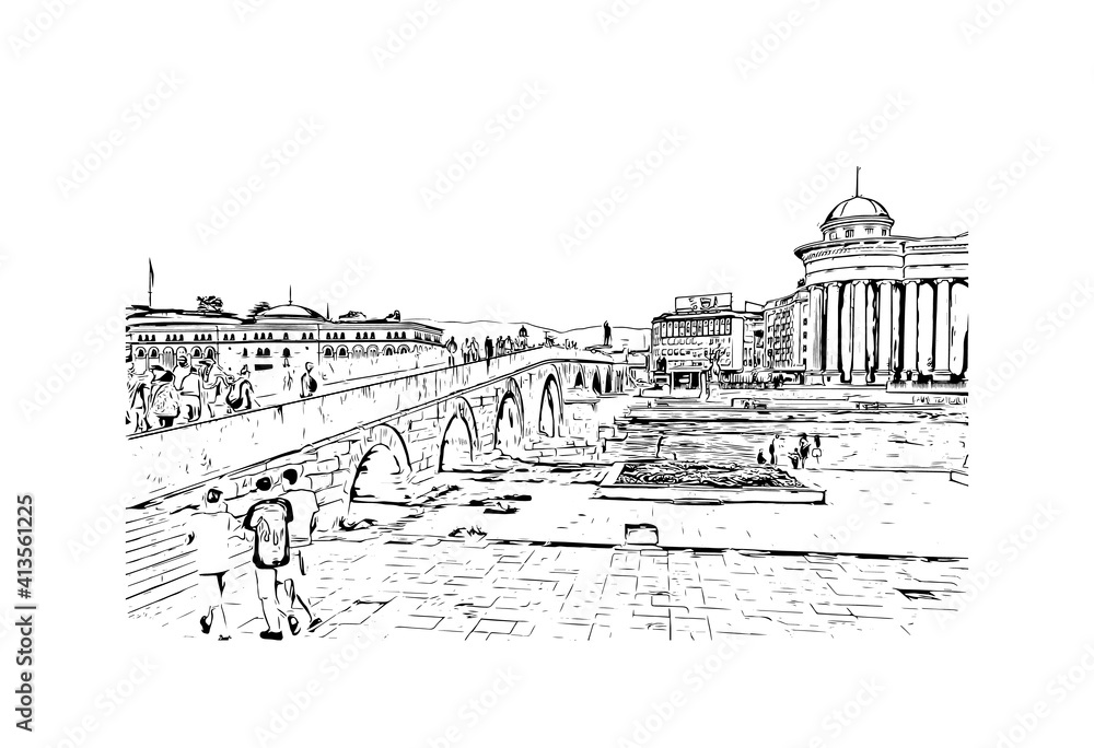 Building view with landmark of North Macedonia is the country in the ...