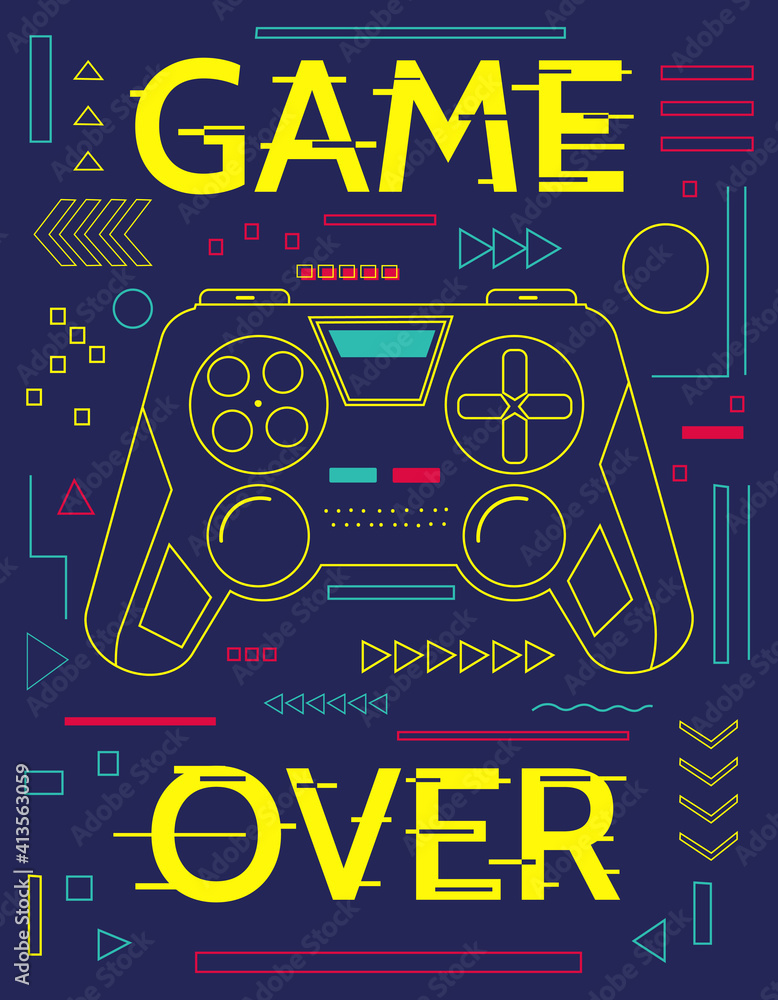 Game print. Minimal poster with controller and abstract geometric ...