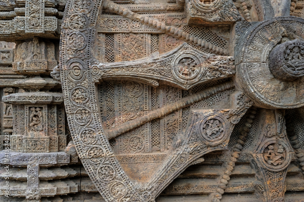 Detail of the Sun Temple was built in the 13th century and designed as ...
