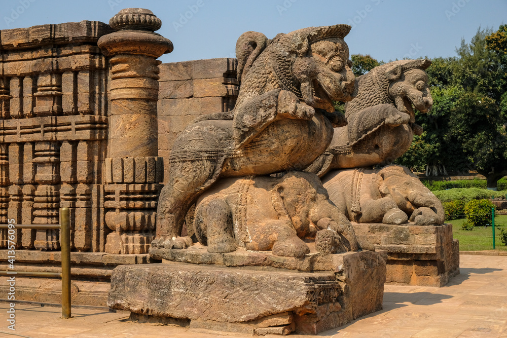 Detail of the Sun Temple was built in the 13th century and designed as ...