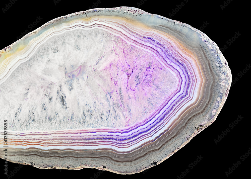 Amazing Rare White Agate Crystal cross section cut isolated on black ...