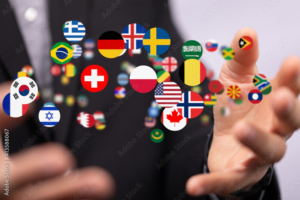 World map with all states and their flags,3d render. Stock Photo ...