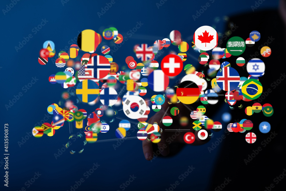 Global communication and international messaging concept, national ...