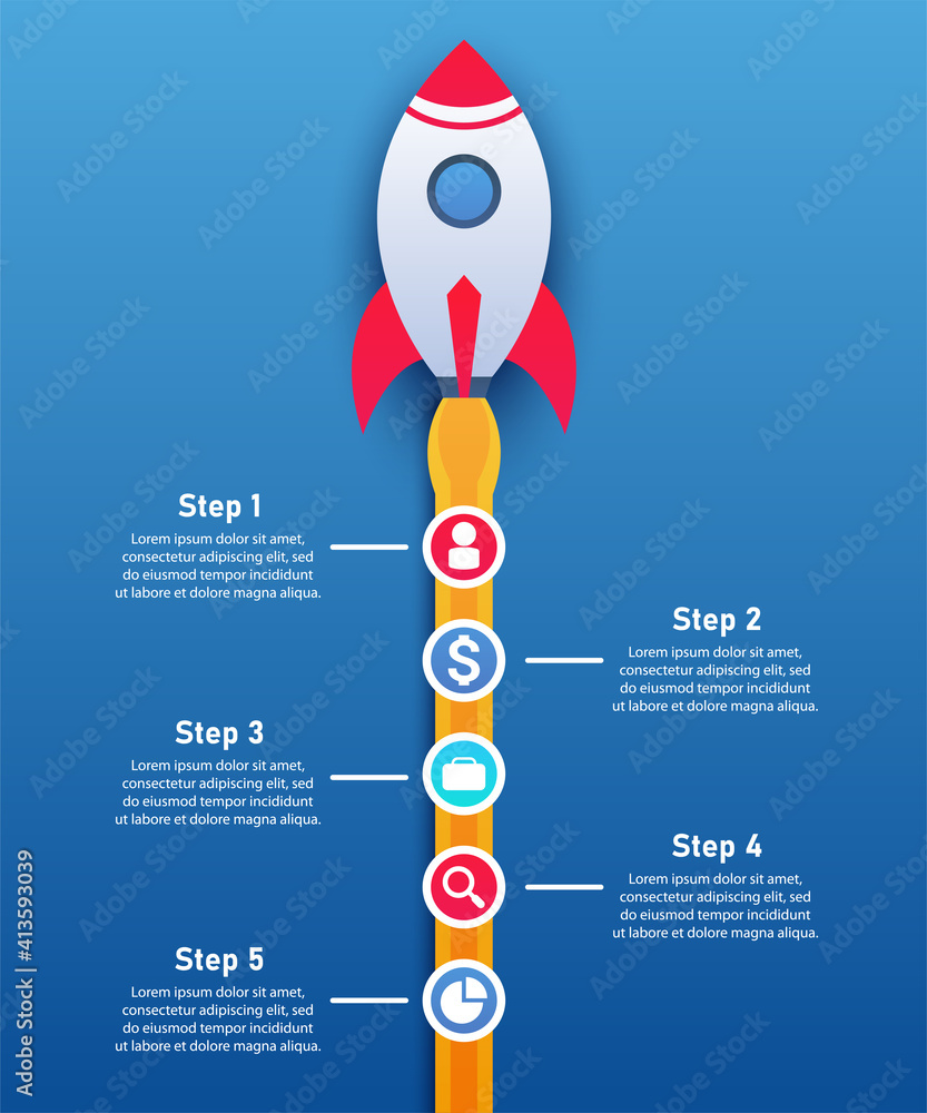 Infographics. The rocket flies upward. The trail from the rocket ...