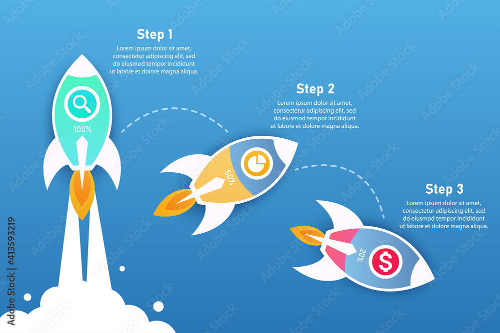 Vettoriale Stock Infographics. Rockets with different charge levels ...