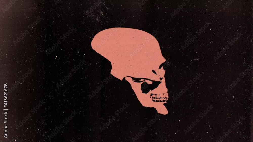 Orange rotating human skull on black background. PHOTOCOPY paper ...