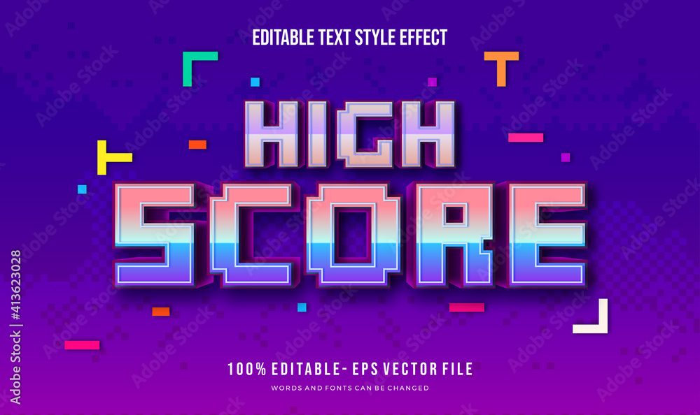 8 bit theme text style. Vector editable text style effect. Stock Vector ...