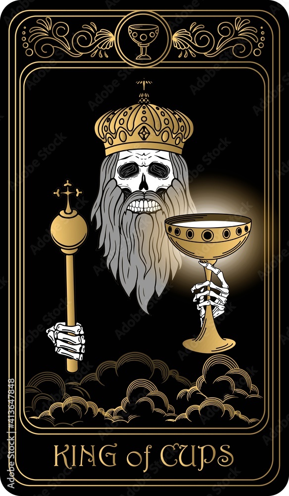 King of Cups. Card of Minor arcana black and gold tarot cards. Tarot ...