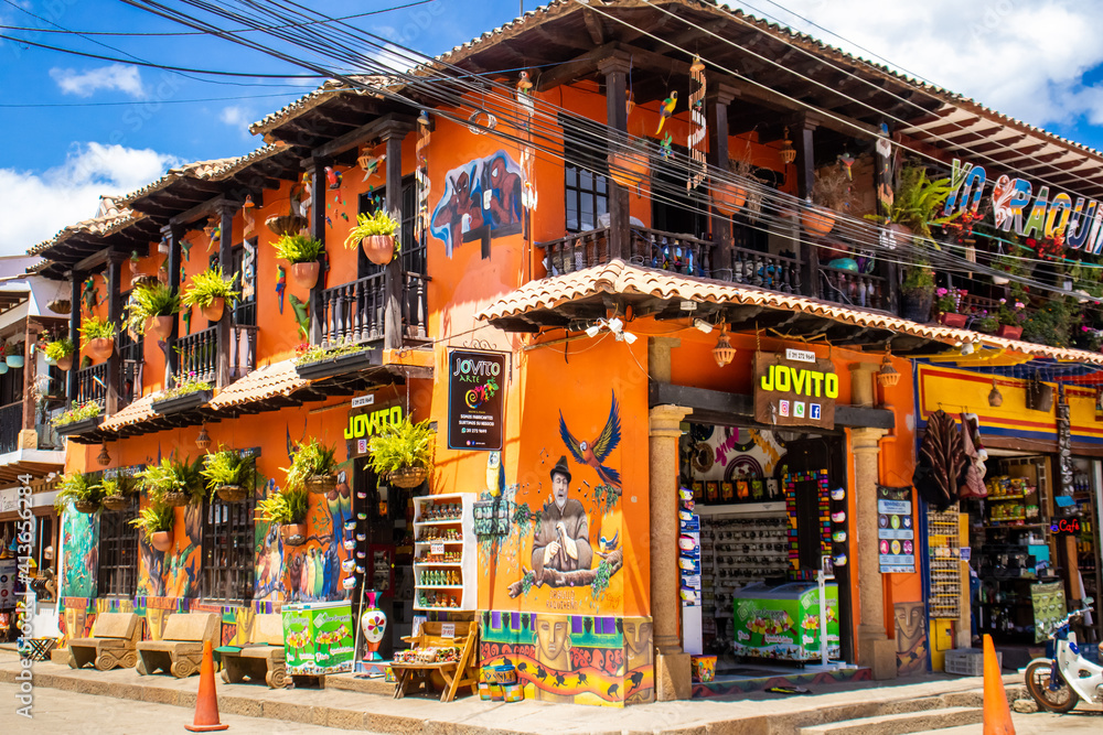 RAQUIRA, COLOMBIA - FEBRUARY 2021. Beautiful houses of the small town ...