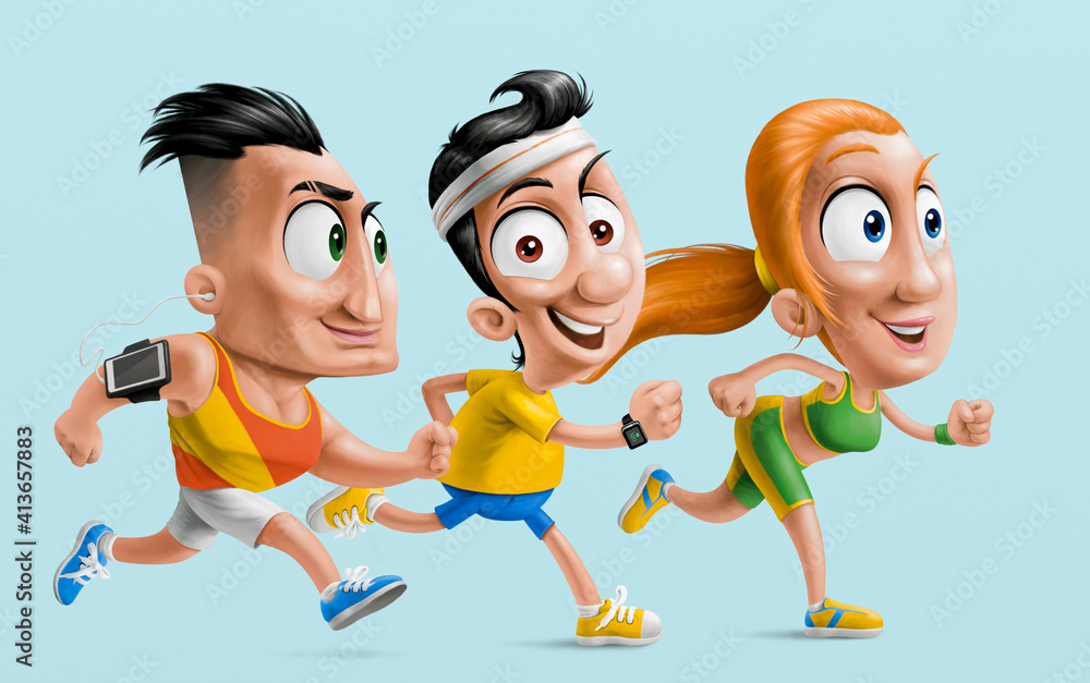 Group of cartoon runners Stock Illustration | Adobe Stock